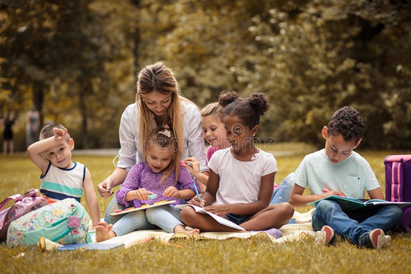 Learning and Have Fun. Happy Children with Teacher. Stock Photo - Image ...