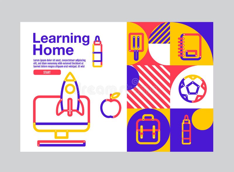 Learning Home, Education Banner Template, Vector Illustration Stock ...