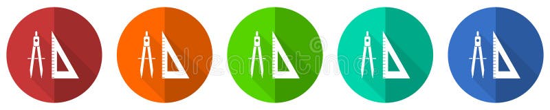 Learning Icon Set, Education, Red, Blue, Green and Orange Flat Design ...