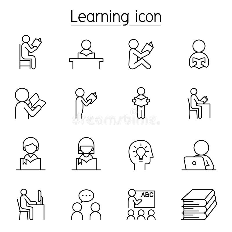Study, Learning, Education Icon Set in Thin Line Style Stock Vector ...