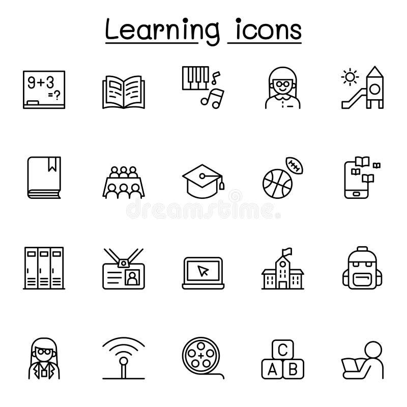 Learning icon set stock vector. Illustration of pictogram - 72473394