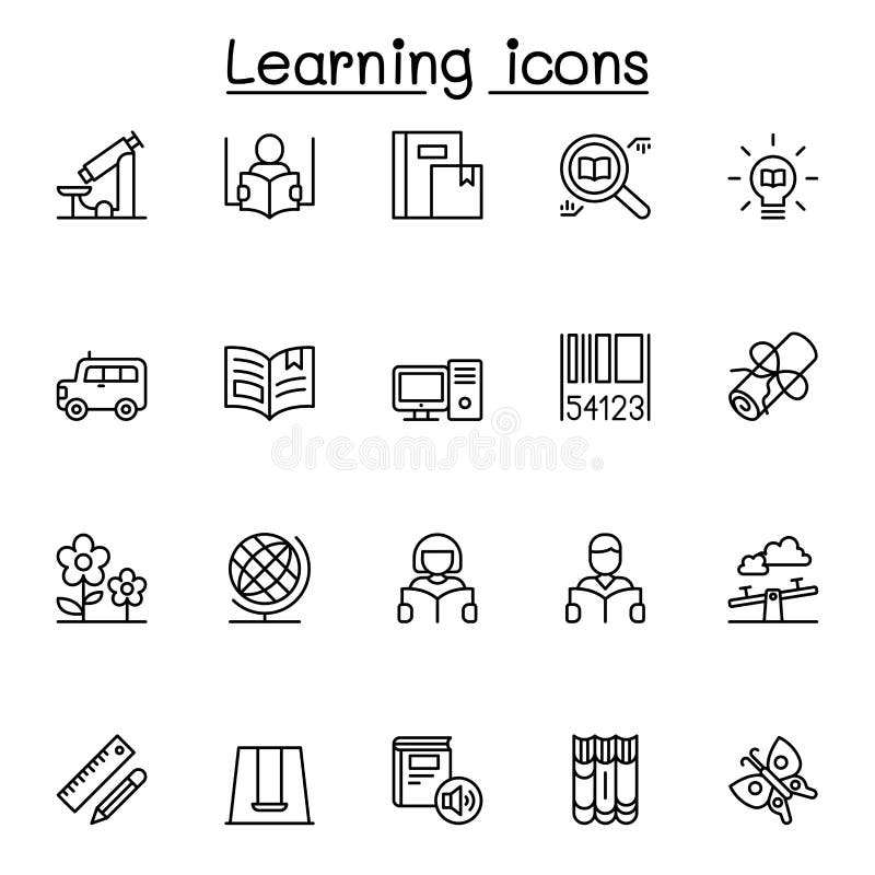 Learning icon set stock vector. Illustration of pictogram - 72473394