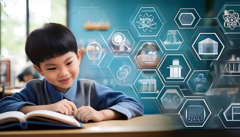 Learning Icons of a Child in a Science Class Stock Illustration ...