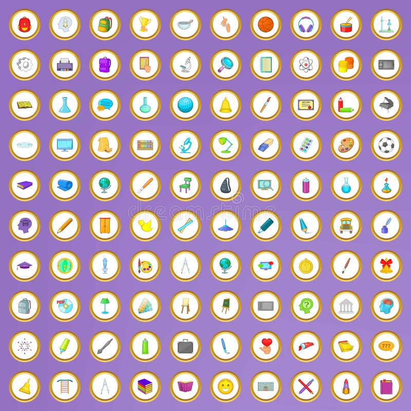 100 Learning Icons Set in Cartoon Style Stock Vector - Illustration of ...