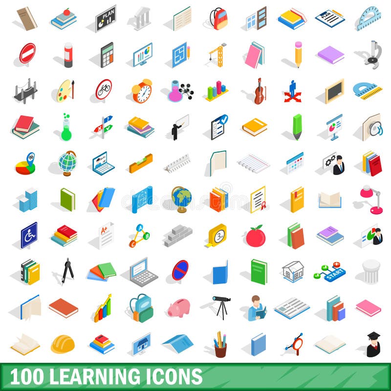 100 Learning Icons Set, Isometric 3d Style Stock Vector - Illustration ...