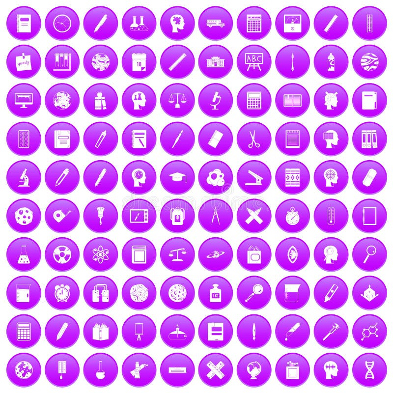 100 Learning Icons Set Purple Stock Vector - Illustration of astronomy ...