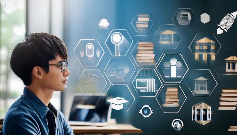 Learning Icons of a Young Man Knowledge and Skills Stock Illustration ...