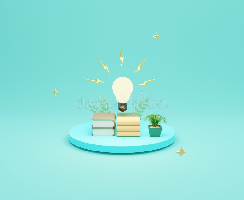 Learning Illustration 3d Rendering with Light Bulb and Books, Learning ...