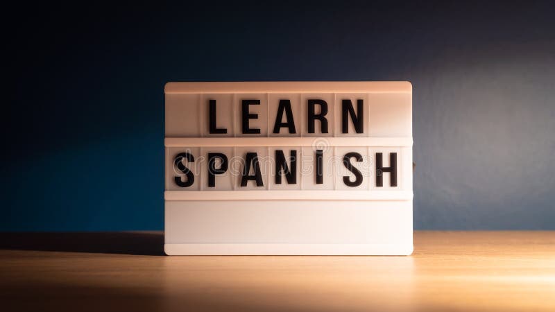 Learning Language Concept. Learning Spanish Word on White Letter Board ...