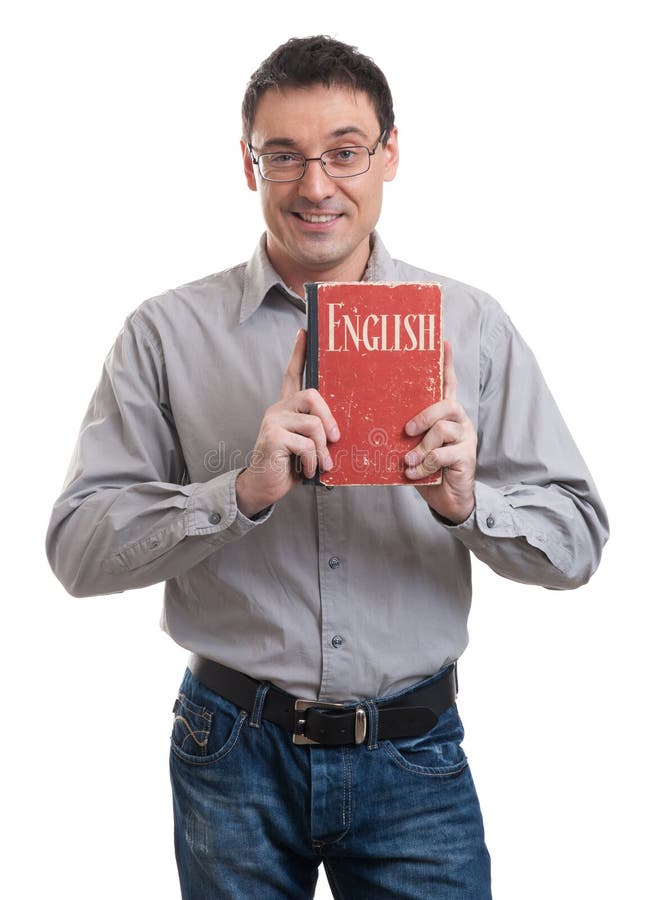 Smiling Guy Learning English Language Stock Image - Image of book ...