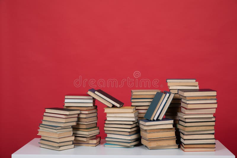 Learning Science Stack of Books in the Library on a Yellow Background ...