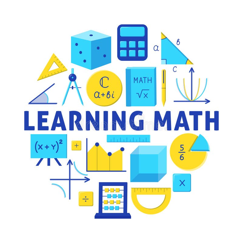 Learning Math Round Concept Banner in Flat Style Stock Illustration ...