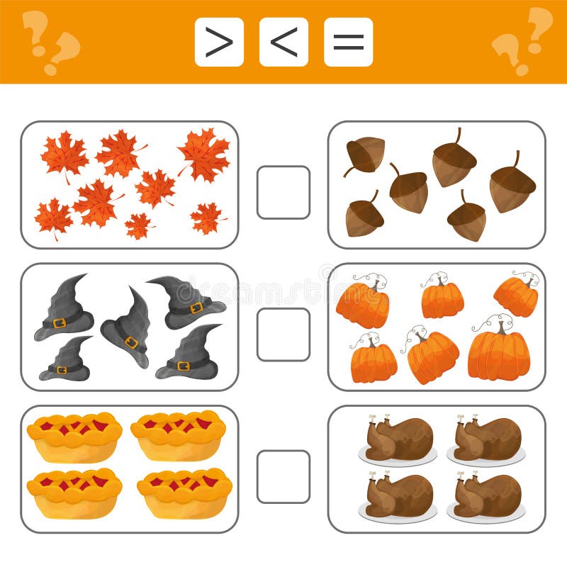 Learning Mathematics, Numbers - Choose More, less or Equal. Tasks for ...