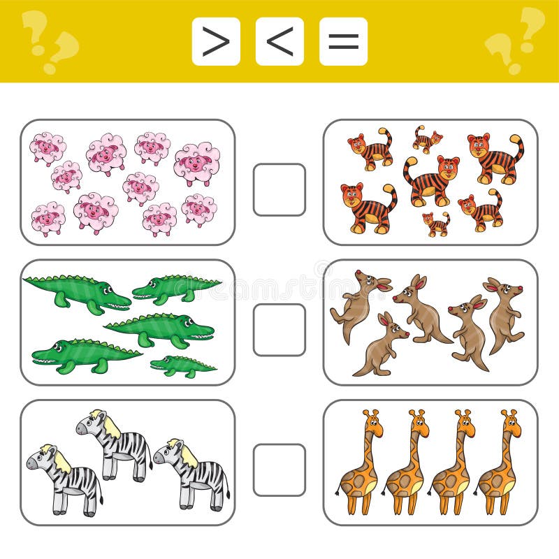 Learning Mathematics, Numbers - Choose More, less or Equal. Tasks for ...