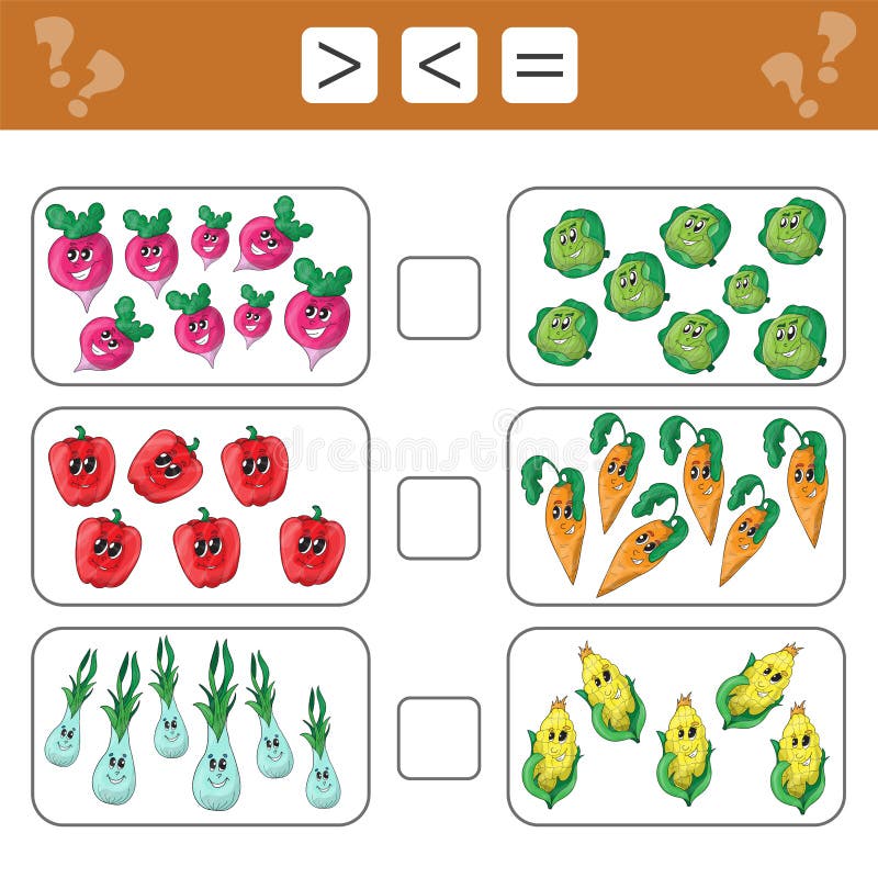 Learning Mathematics, Numbers - Choose More, less or Equal. Tasks for ...