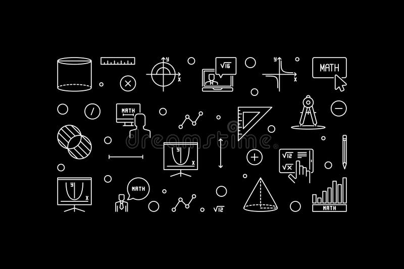 Learning Mathematics Vector Outline Dark Horizontal Banner. Math ...