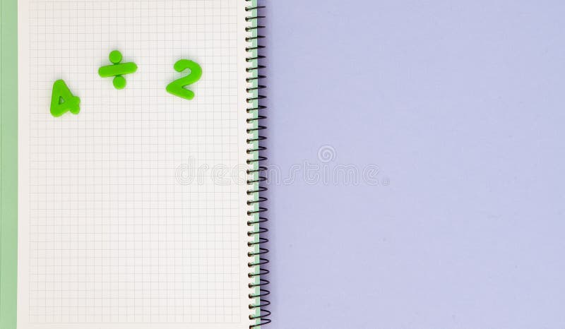 Learning Maths. Kid`s Desk with Blank Notebook and Numbers Top View ...