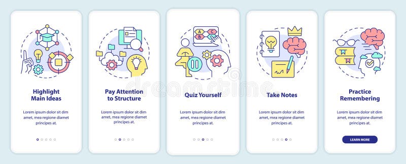 Learning and Memorizing Techniques Onboarding Mobile App Screen Stock ... Learning and Memorizing Techniques Onboarding Mobile App Screen Stock ...