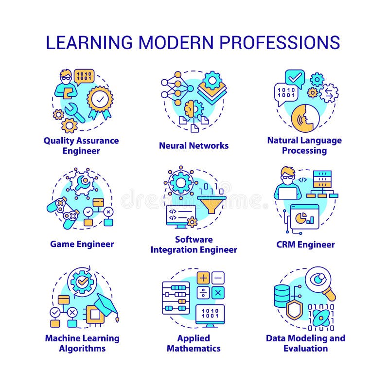 Learning Modern Professions Concept Icons Set Stock Illustration ...