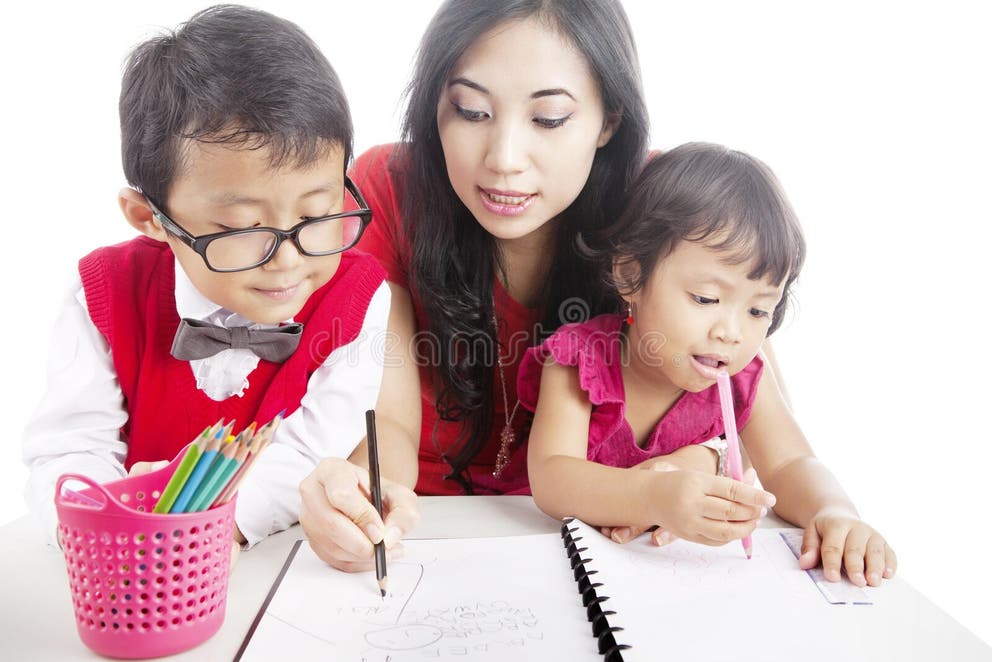 Learning with mom stock image. Image of asian, hispanic - 26033401