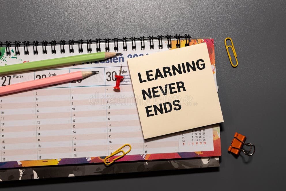 Learning Never Ends Message on Blackboard with Human Stock Image - Image of success, academic ...