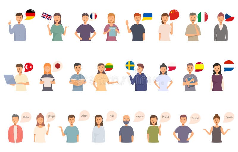 Learning a New Language Icons Set Cartoon . Book Learn Stock ...