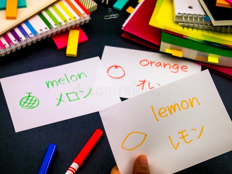 Learning New Language Making Original Flash Cards; Japanese Stock Image ...