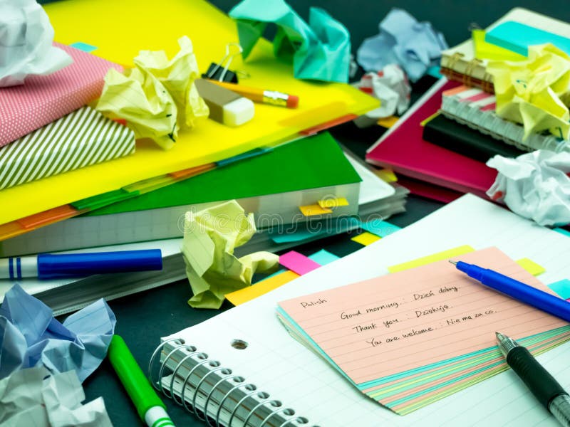 Learning New Language Writing Words Many Times on the Notebook; Stock ...