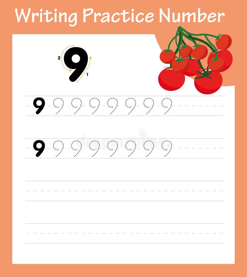 Writing Practice Number Nine Stock Vector - Illustration of activity ...