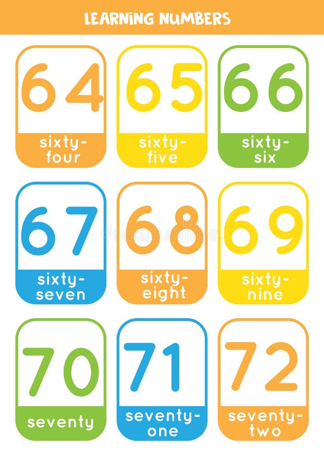 Learning Numbers Cards from 64 To 72. Colorful Flashcards. Stock Vector ... Learning Numbers Cards from 64 To 72. Colorful Flashcards. Stock Vector ...