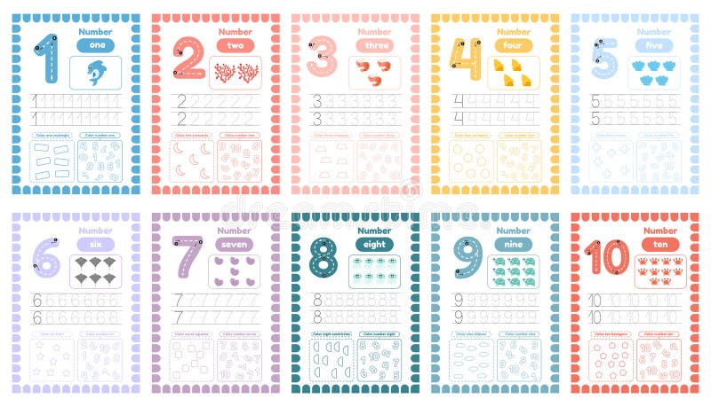 Learning Numbers Flashcards for Preschool Kids from 1 To 10. Set of ...