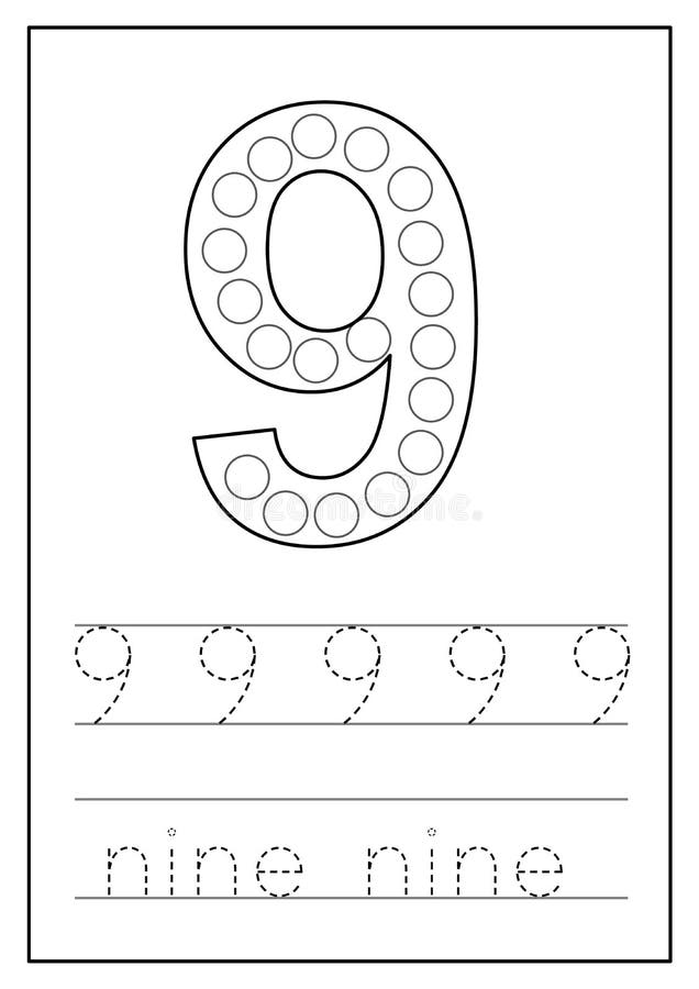 Learning Numbers for Kids. Number Nine. Math Worksheet. Stock Vector ...