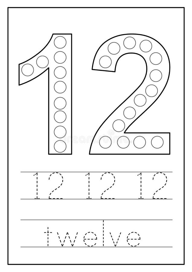 Learning Numbers for Kids. Number Twelve. Math Worksheet. Stock Vector ...