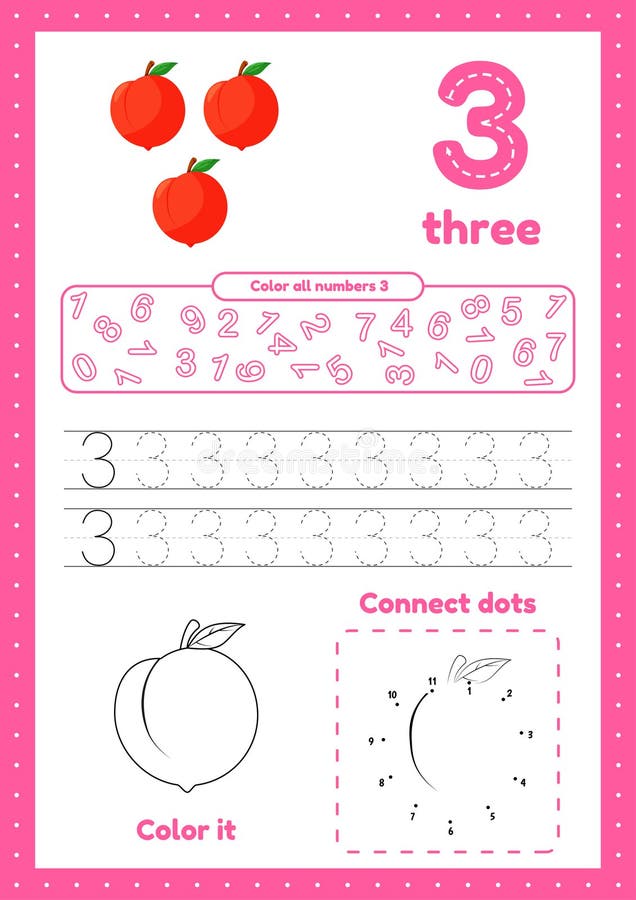 Learning Numbers. Number 10. Trace, Color, Dot To Dot on One Page Stock ...