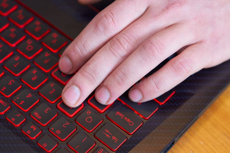 Learning Online at the Computer,student`s Hands Behind a Backlit ...
