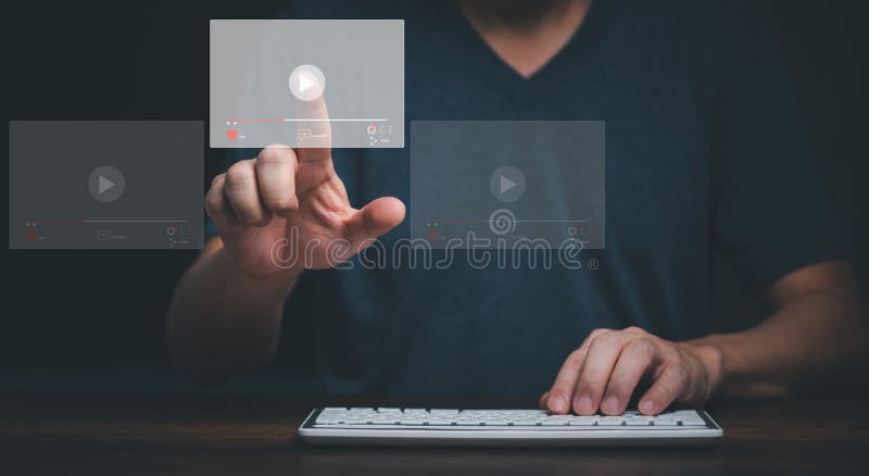 Learning Online Course Concept, Young Man Using Computer and Touching ...