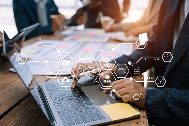 Learning Online Working Concept. Business Team Working on Tablet and ...