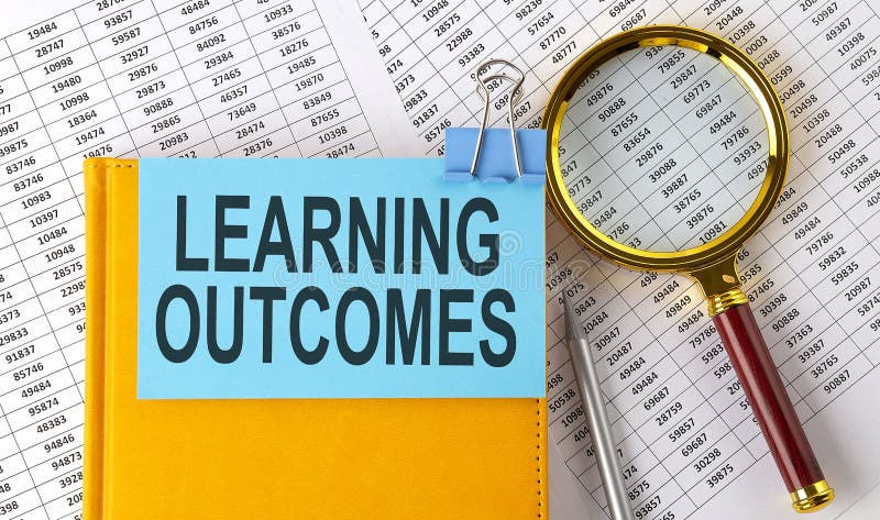 LEARNING OUTCOMES Text on Sticker on Notebook with Magnifier and Chart ...
