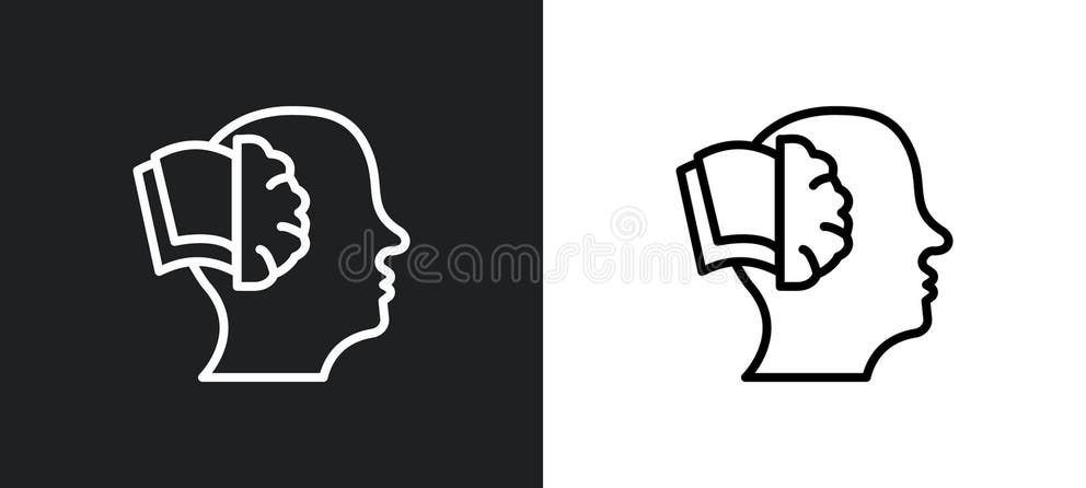 Learning Outline Icon in White and Black Colors. Learning Flat Vector ...