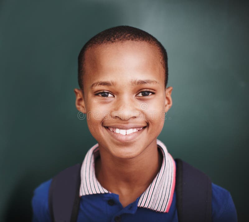 Learning, Portrait and Smile of Boy on Chalkboard in School Classroom ...