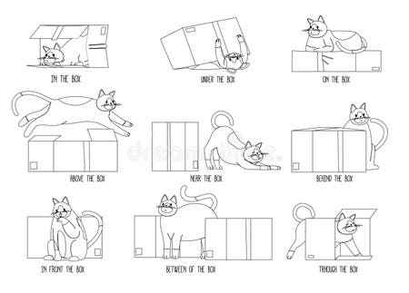 Learning Positions in Space, Educational Visual for Kids with Cute Cat ...