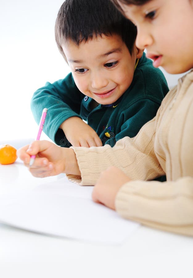 Learning Process, Cute Children Stock Photo - Image of reflection ...