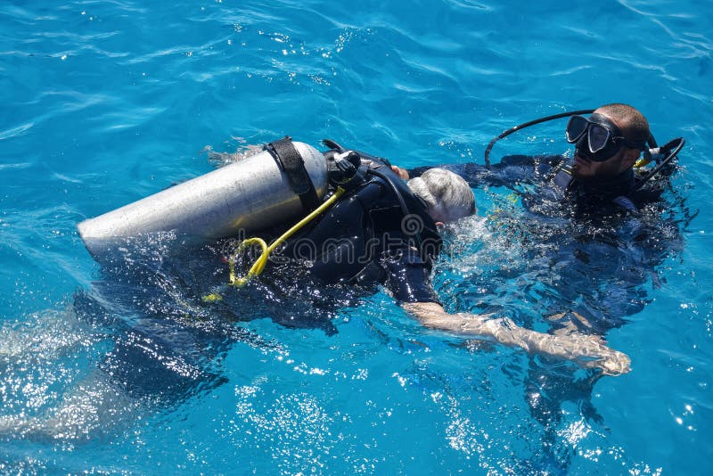 Learning Process of Scuba Diving. Experienced Instructor Teaches ...