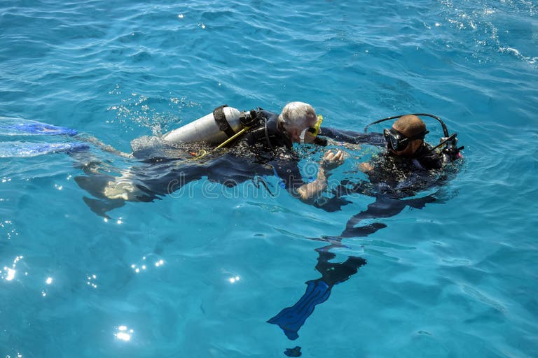 Learning Process of Scuba Diving. Experienced Instructor Teaches ...