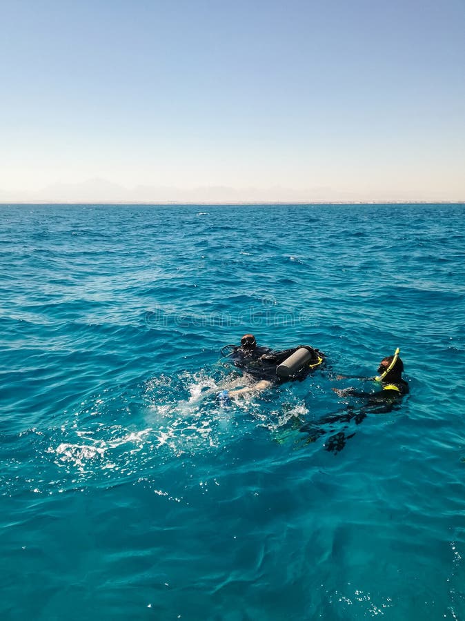 Learning Process of Scuba Diving. Experienced Instructors Teaches One ...