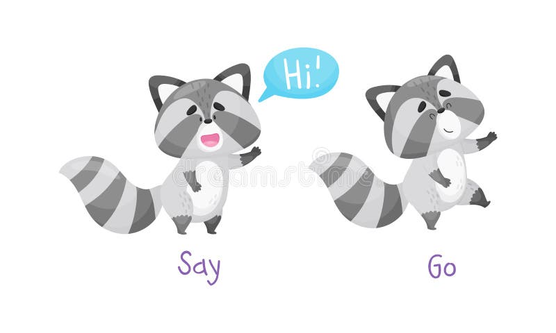 Learning Say and Go Verbs of Action Set. Cute Cat Saying and Walking ...