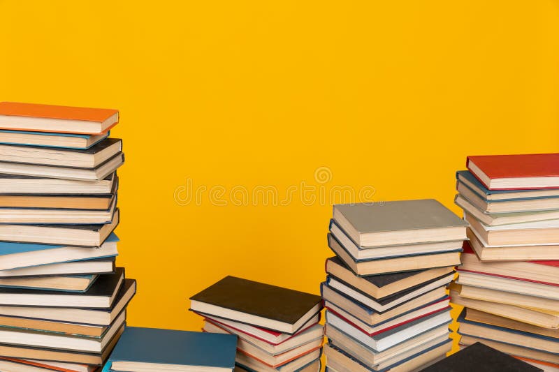 Learning Science Stack of Books in the Library on a Yellow Background ...