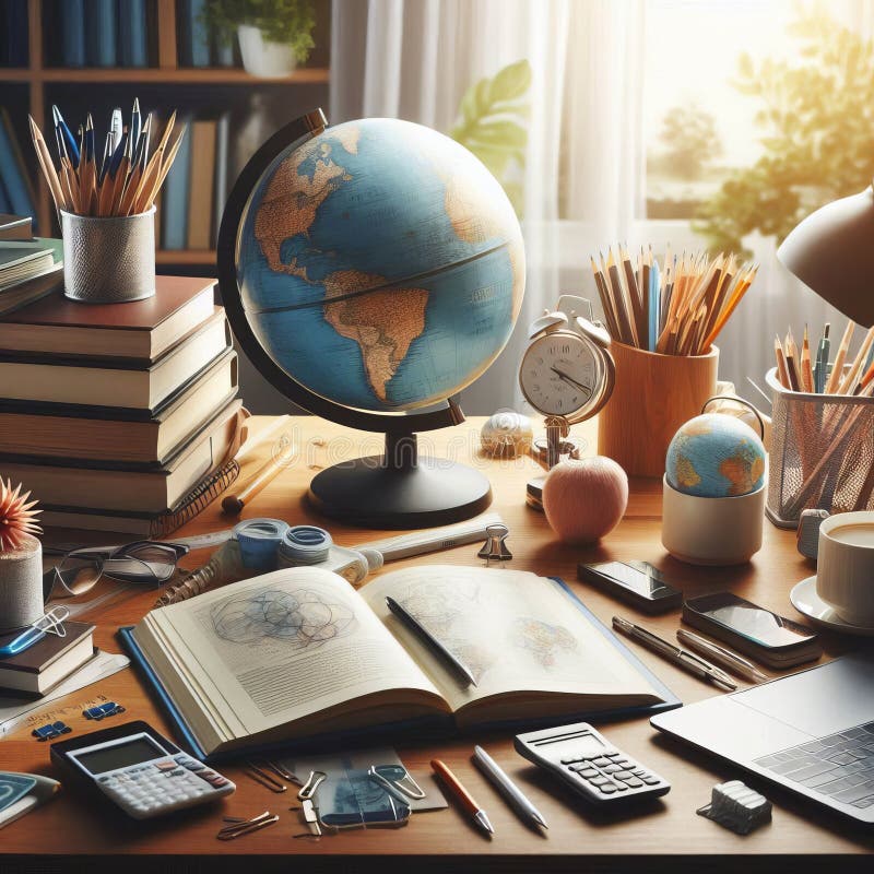 Learning Setup on Organized Desk a Desk with an Open Notebook a Stock ...