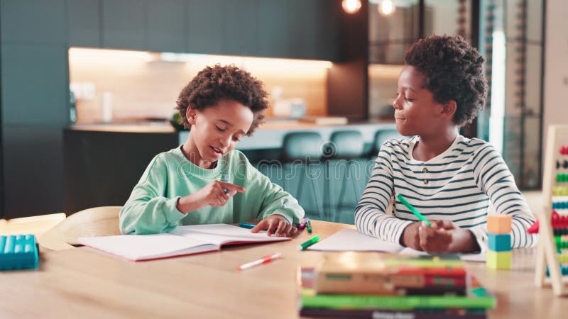 Learning, Siblings and Children at Table with Homework for Growth ...