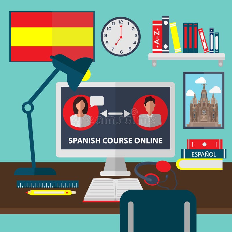 Learning Spanish Online. Online Training Courses Stock Vector ...